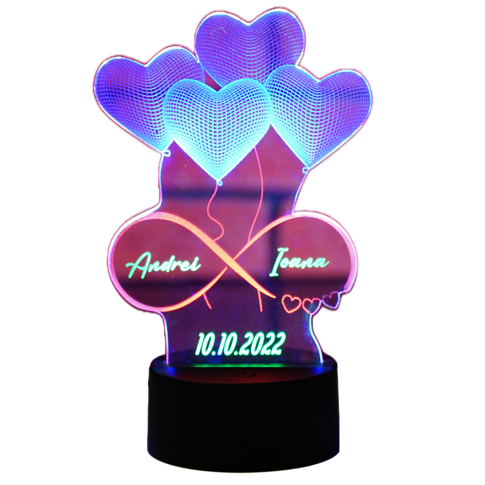 💡 Lampa 3d led personalizata cu nume si inimioare - Noblivio.ro